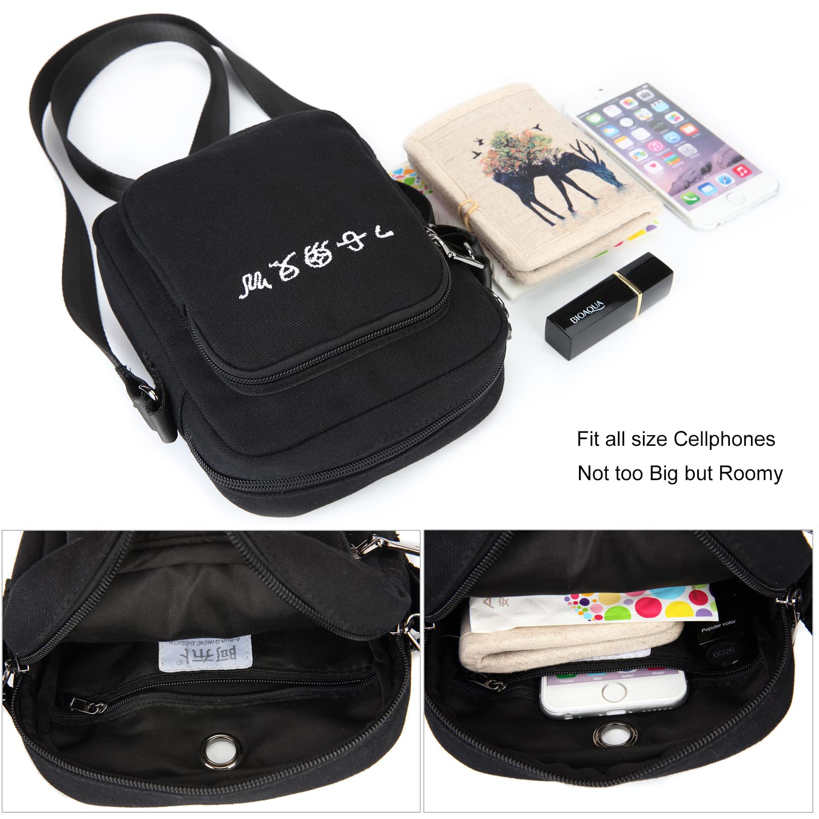 Togood Cell Phone Wallet Canvas Pocket Purse Small Crossbody Bags for women/men (Black)