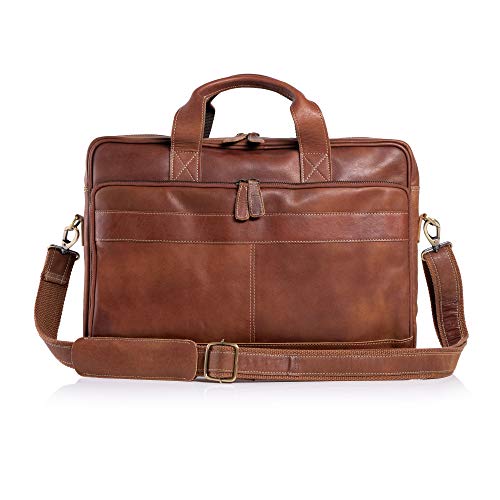 KomalC 16 Inch Leather briefcases Laptop Messenger Bags for Men and Women Best Office School College Satchel Bag