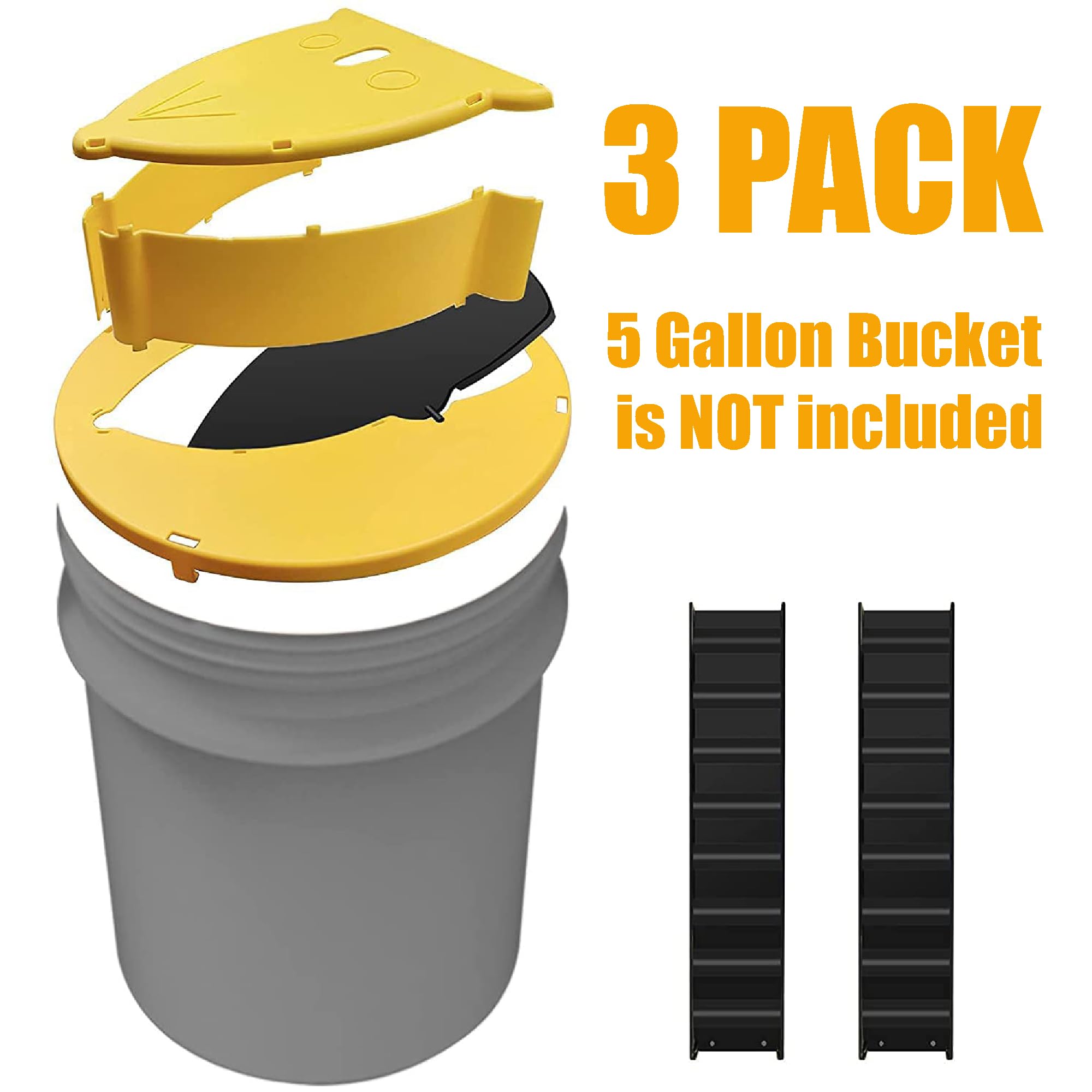 Pack 3 Bucket Lid Mouse Rat Trap, Mouse Catching Tool, Trap Door Style, Multi Catch, Auto Reset, Indoor Outdoor, 5 Gallon Bucket Compatible