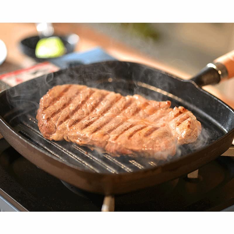 DHTDVD Skillet Cast Iron Skillet Wooden Handle Striped Steak Skillet Cookware Kitchen