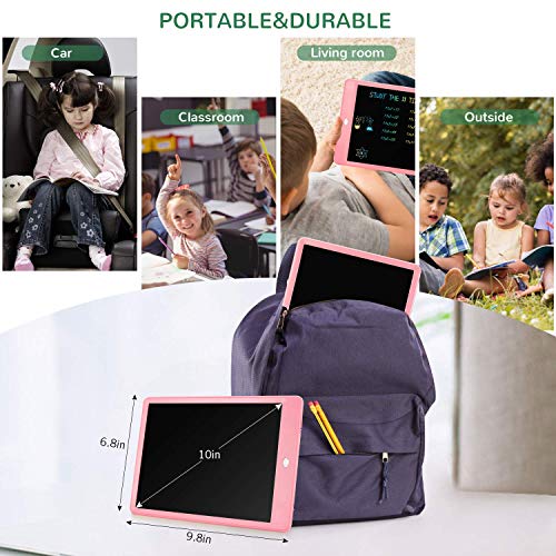 TEKFUN LCD Writing Tablet Doodle Board, 10inch Colorful Drawing Tablet Writing Pad, Girls Gifts Toys for 3 4 5 6 7 Year Old Girls Boys (Pink)