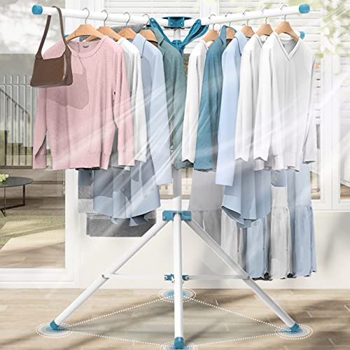 LOHISHILO 2in1 Foldable Clothes Stand Hanger, Drying Rack Adjustable Height Coat, for College Dorms, Camping, Apartments, Hotels, Laundry Rooms, Boutiques, Studios, Blue
