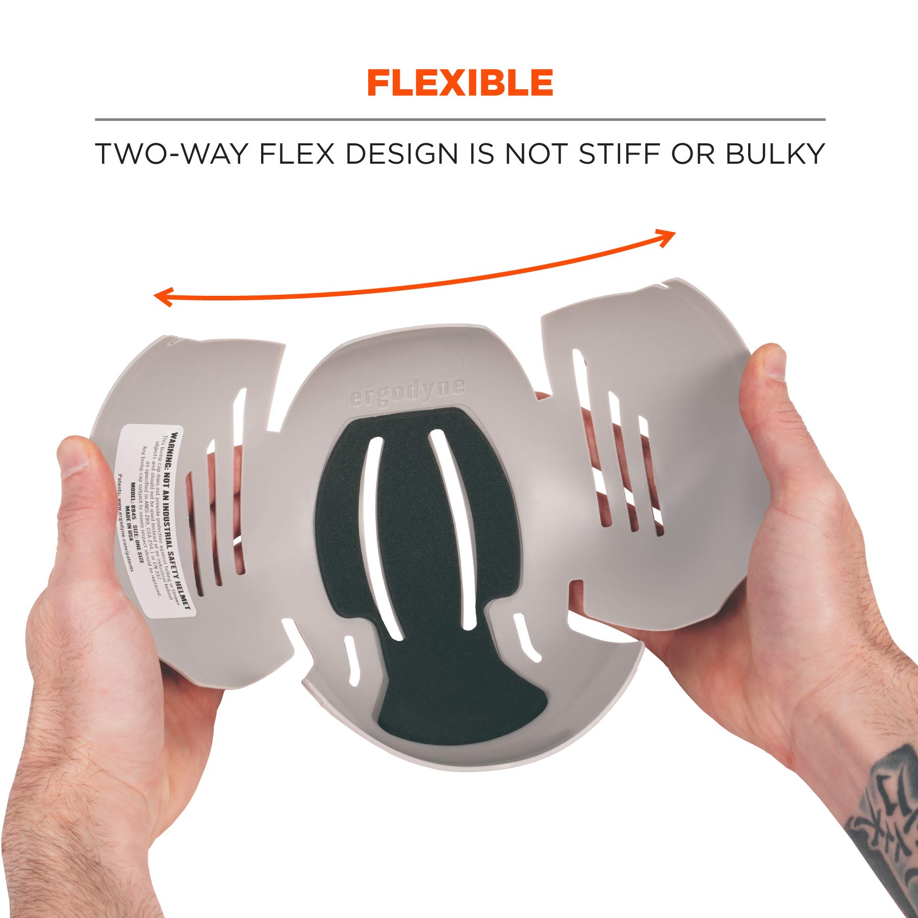 Ergodyne - 23382 Skullerz 8945 Universal Safety Bump Cap Insert, Lightweight, Fits Into Any Baseball Hat, 2-Pack Gray