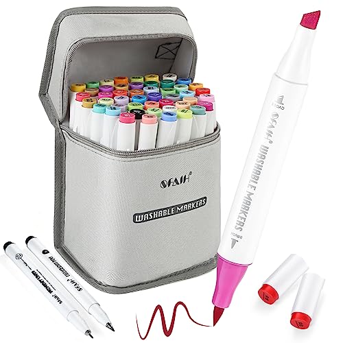 SFAIH Brush Tip Water-Based Markers Set 48 Colors Dual Tip Water Color Markers Brush Tip and Chisel Tip, Art Drawing Markers for Adult Coloring Books w/ 1 Blender (48 Water-Based Colors)