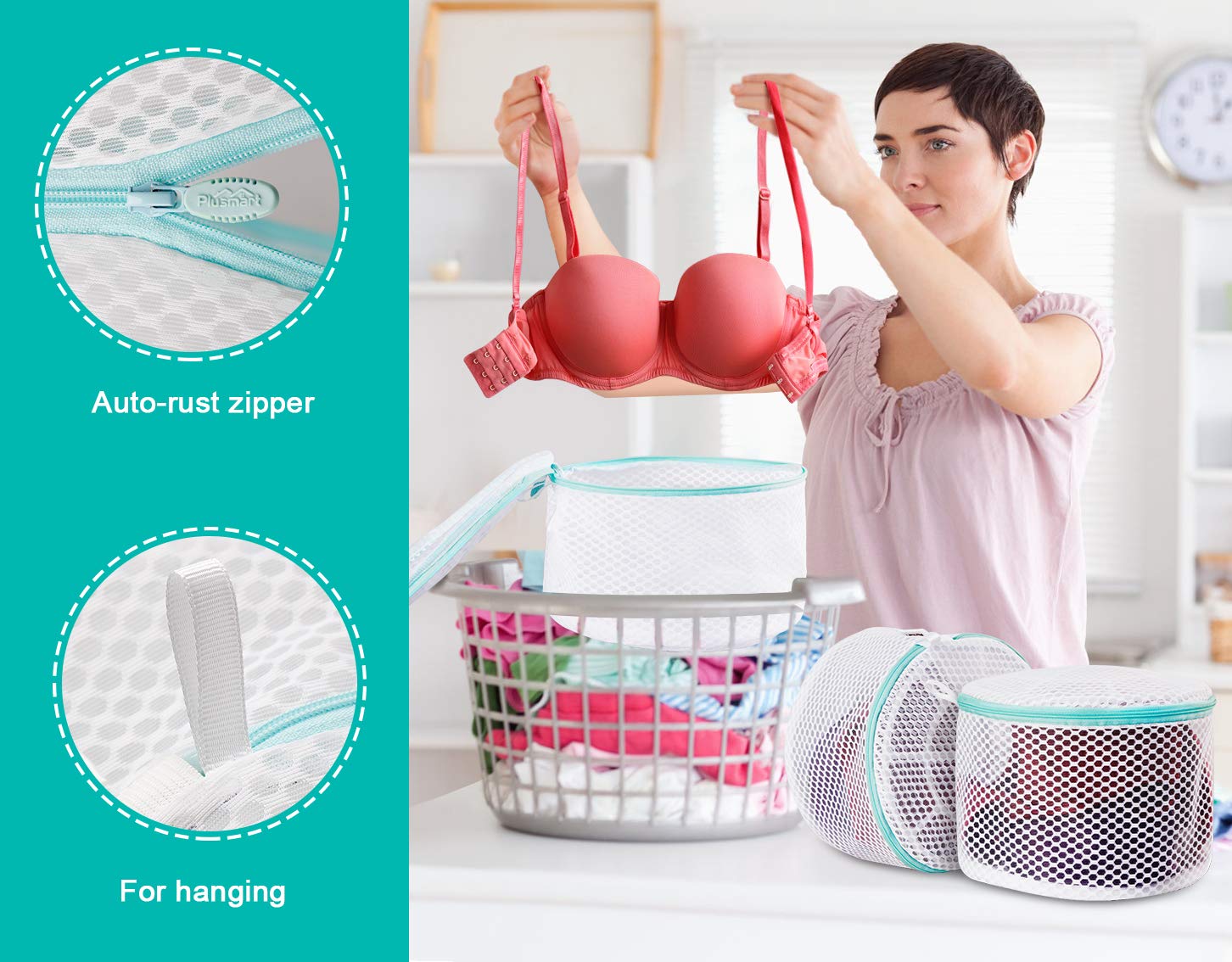Plusmart Large Mesh Lingerie Bags for Laundry, Bra Washing Bag for Washing Machine/Washer, D to E Cup,3 Pack White