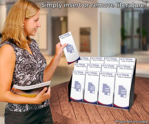 Tiered Rack Card Holder with 12 Pockets for 4x9 Brochures Leaflets Clear Plexiglas Rack for Tabletop Use with Black Acrylic Sides