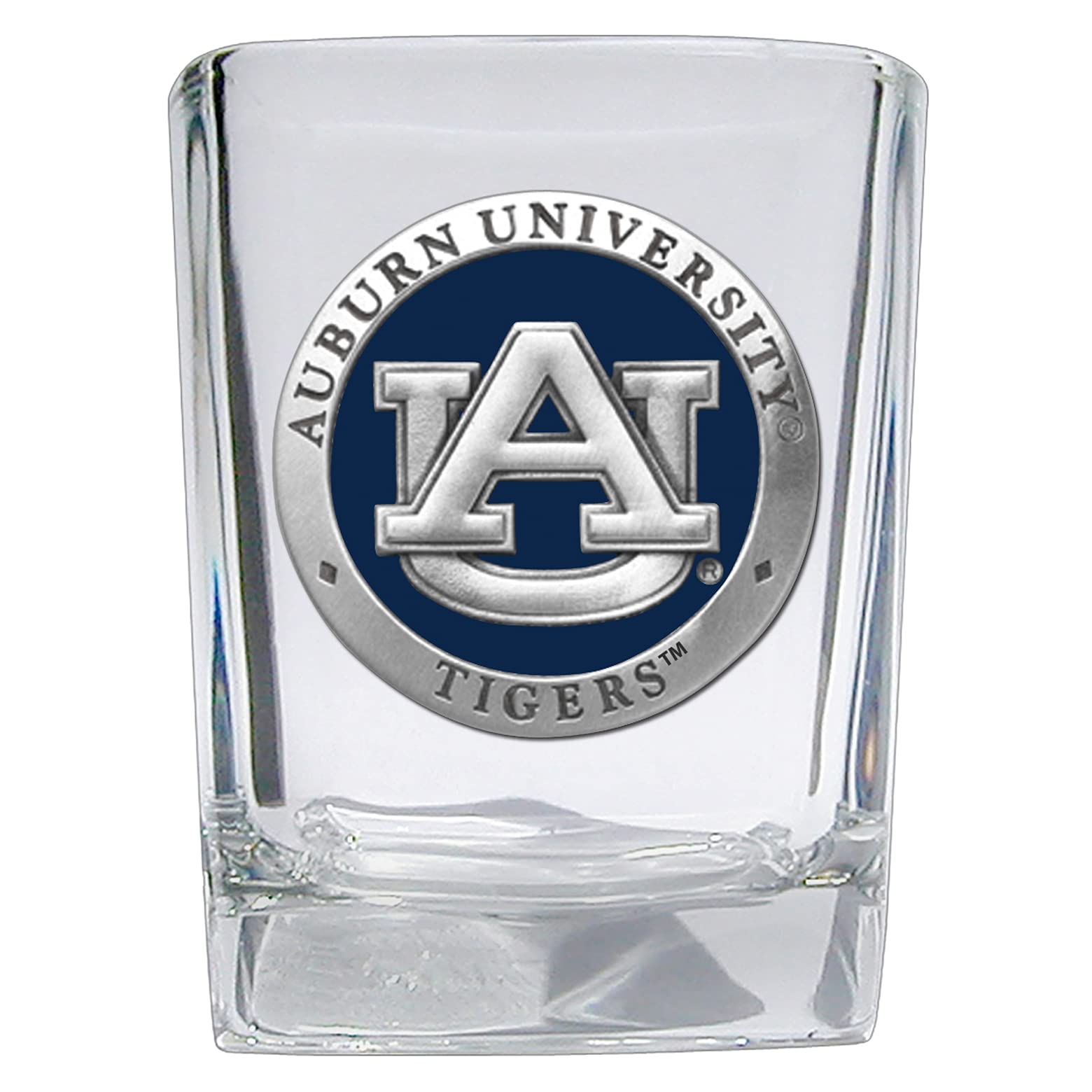 Heritage Pewter University of Auburn Square Shot Glass | Hand-Sculpted 1.5 Ounce Shot Glass | Intricately Crafted Metal Pewter Alma Mater Inlay