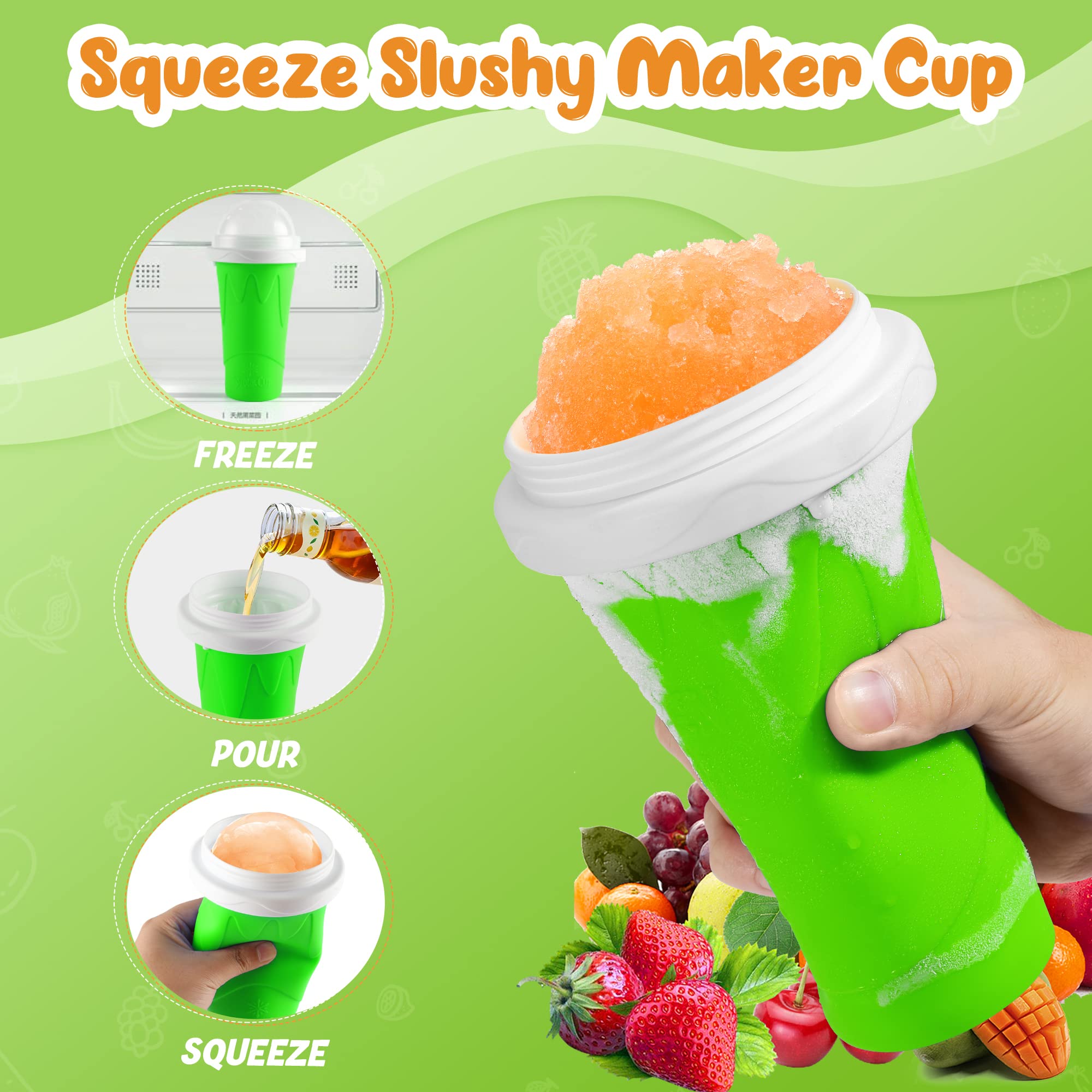 Tgosomt Slushy Cup, Frozen Magic Slushie Maker Cup Squeeze, Cool Fun Stuff Things Gadgets (Green)