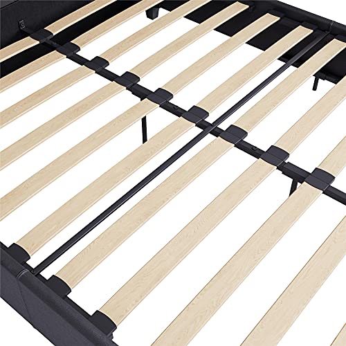 DHP Dakota Upholstered Platform Bed with Diamond Button Tufted Headboard and Footboard, No Box Spring Needed, Queen, Gray Faux Leather,Grey