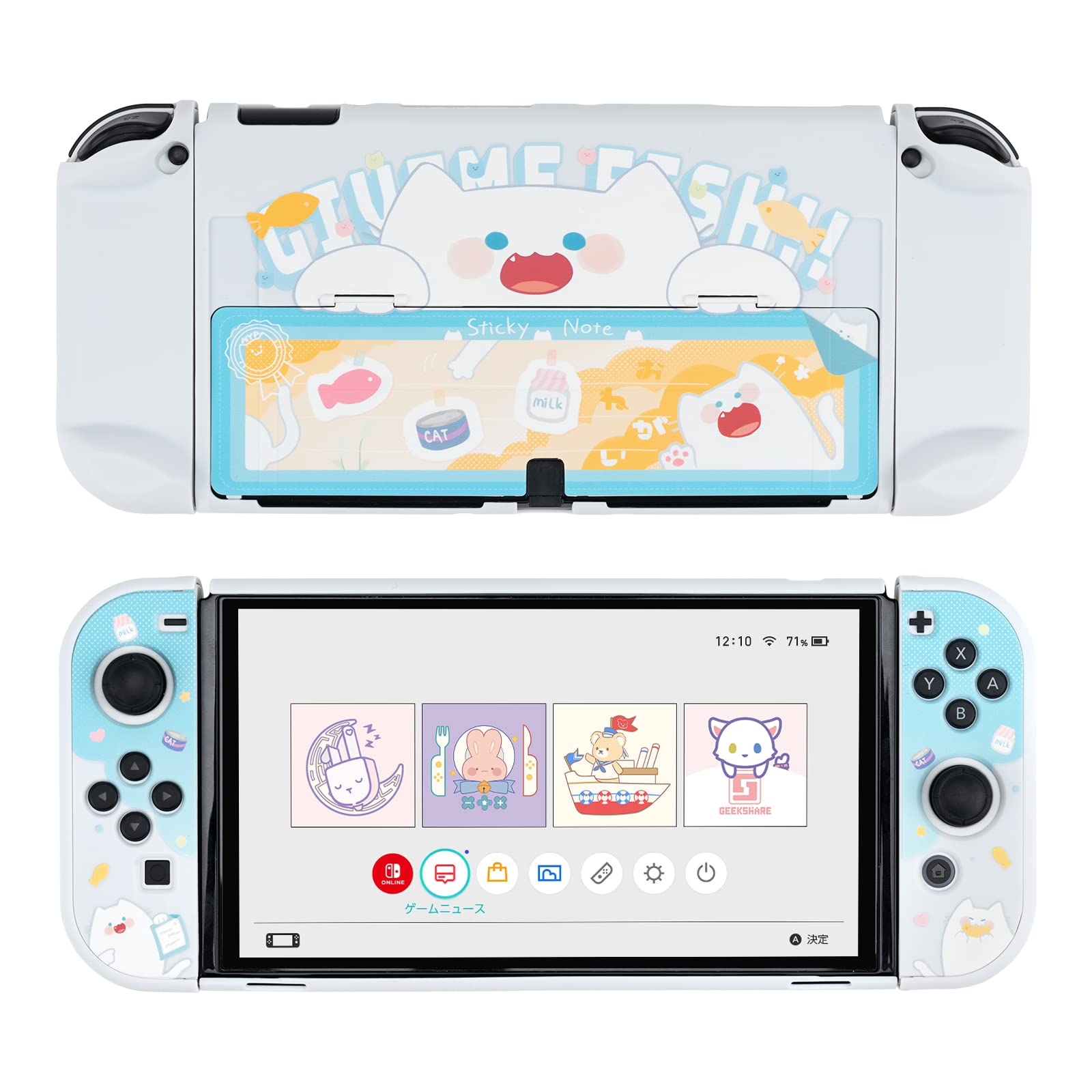 GeekShare Protective Case Slim Cover Case Compatible with Nintendo Switch OLED and Joy Con - Shock-Absorption and Anti-Scratch - BOBO Cat