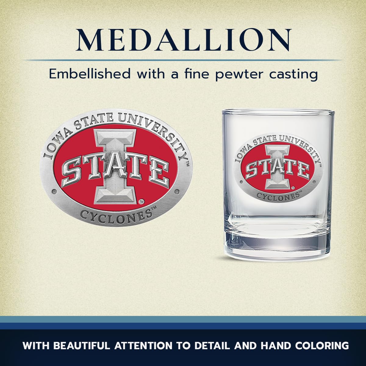 Heritage Pewter Iowa State Double Old Fashioned Glass | Double Rocks Glass 14 OZ for Liquor | Expertly Crafted Pewter Glass
