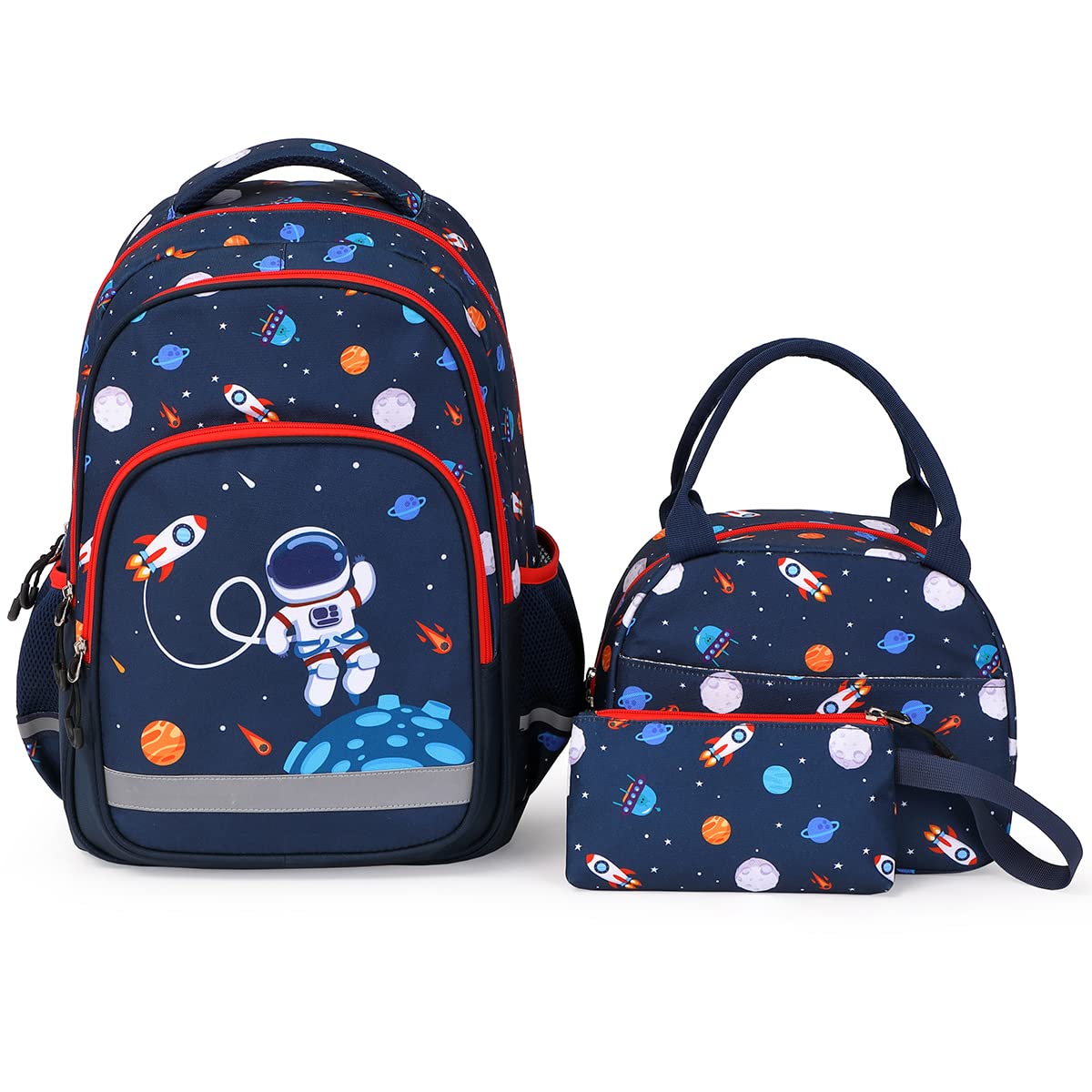 Dorlubel Lightweight Backpack for Boys School Backpack with Insulated Lunch Tote & Pencil Case Preschool Kindergarten Elementary Book Bag Set(Navy Blue Space)
