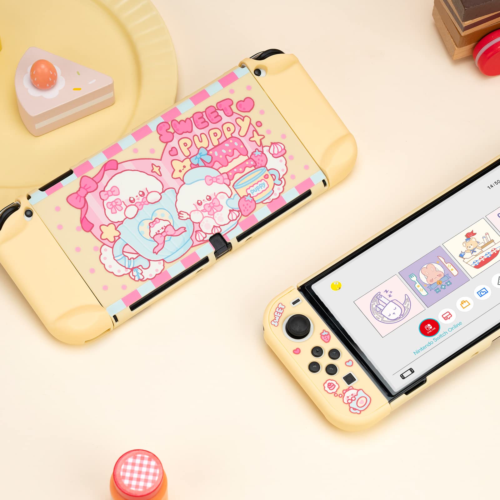 GeekShare Protective Case Slim Cover Case Compatible with Nintendo Switch OLED and Joy-Con - Shock-Absorption and Anti-Scratch(Sweet Puppy)
