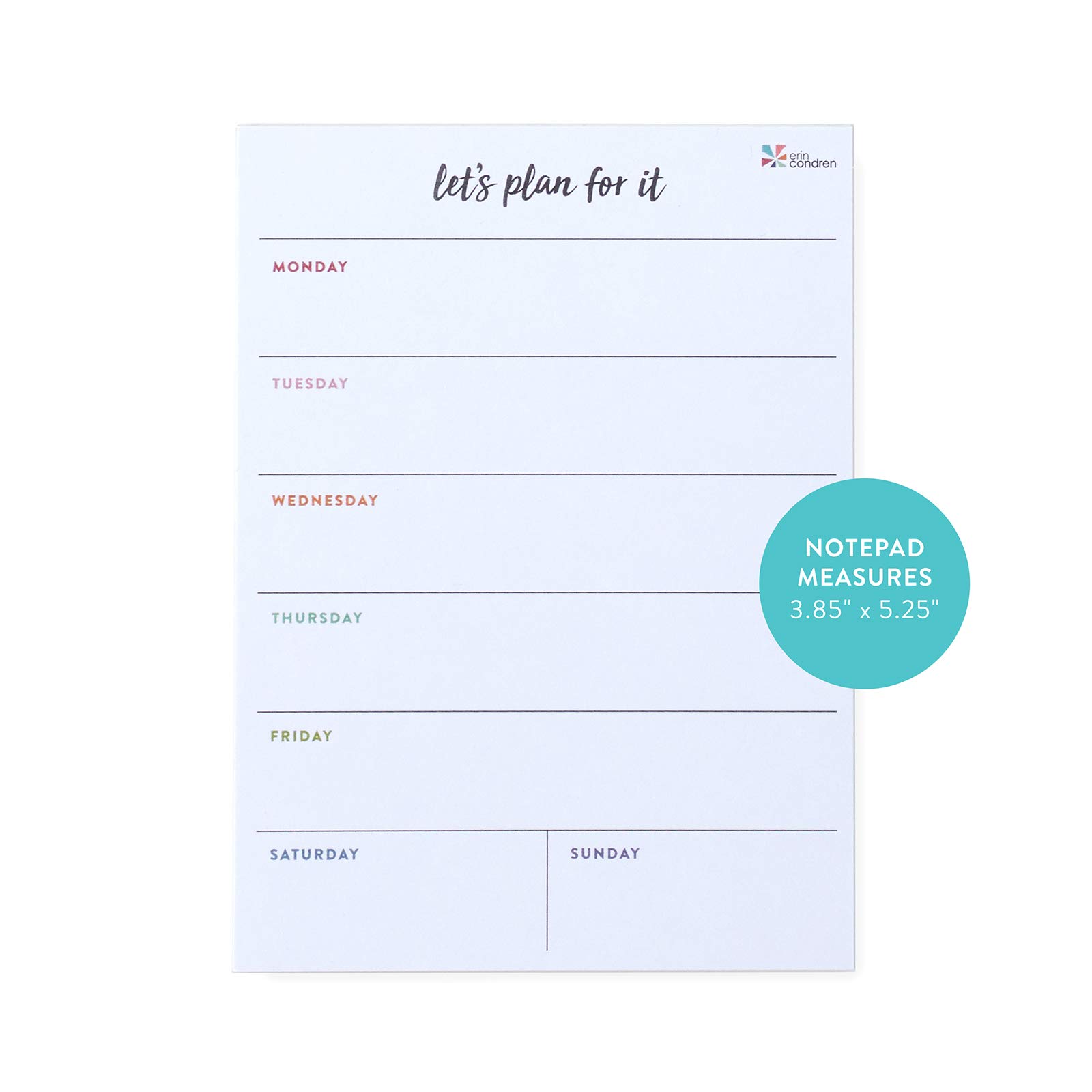 Erin Condren Weekly Sticky Notepad - 3.85" x 5.25" Adhesive Weekly Schedule Pad Fits Erin Condren Desk Stand, 7 Daily Sections, 20 Sheets for 20 Weeks of Planning