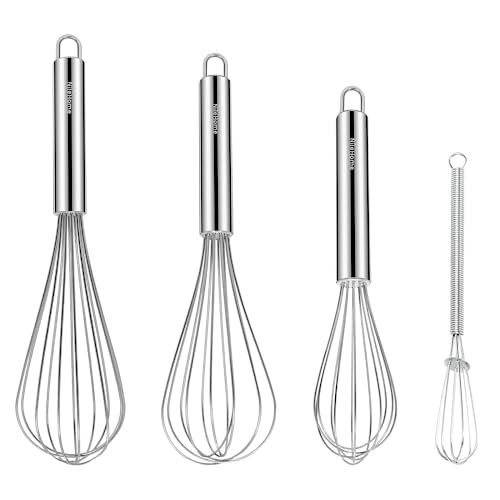 NileHome Stainless Steel Whisk Set 8" 10" 12" Kitchen Whisk Balloon Whisk Kitchen Wisk Wire Whisks for Cooking, Whisking, Blending, Beating, Stirring-4 Pack