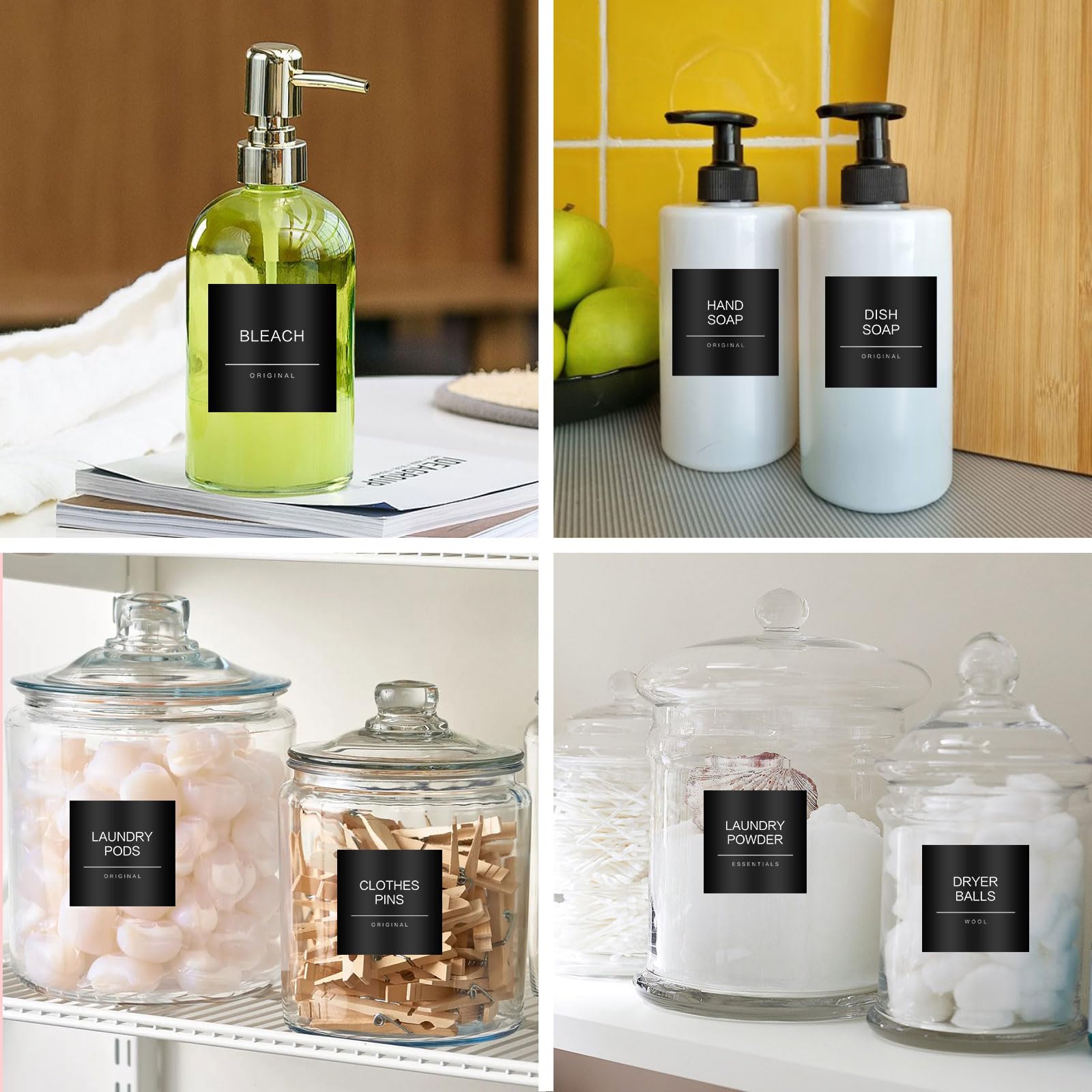 HVSWLY Minimalist Laundry Room Labels,30 Matte Waterproof Labels for Jars Spray Bottles and Detergent Dispensers, Preprinted Laundry Room Organization Labels Set(Black)