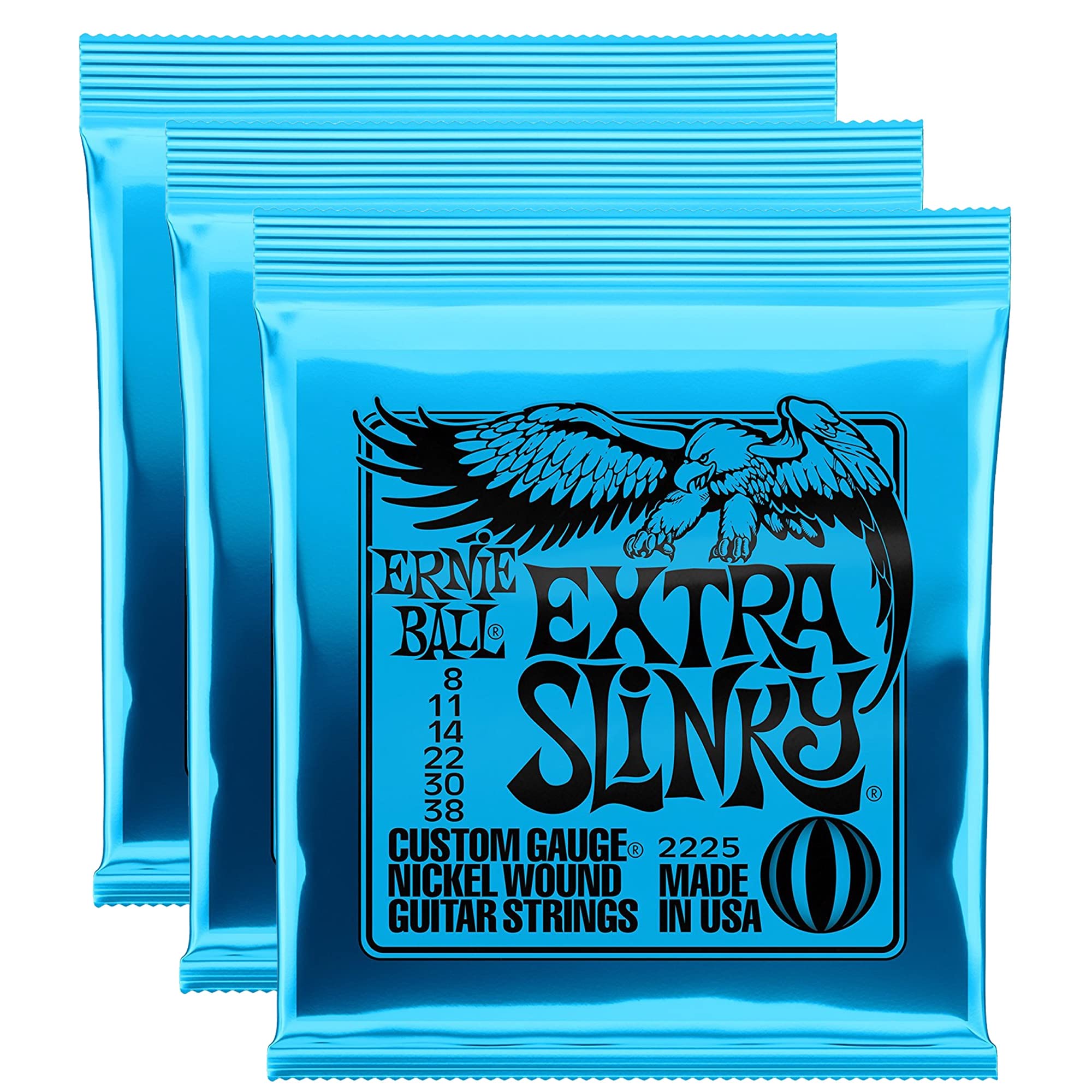 Ernie Ball 2225 Extra Slinky 8-38 (3 Pack Bundle)