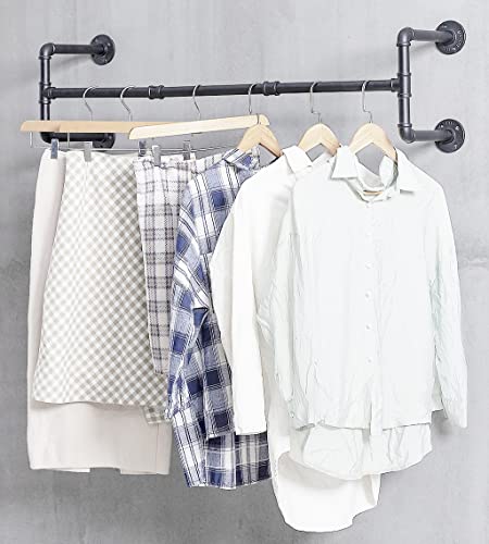 Industrial Pipe Clothes Racks, Wall Mounted Garment Racks, Space-Saving Display Hanging Clothing Racks, Heavy Duty Steampunk Detachable Multi-Purpose Hanging Rod for Closet Storage, Black (Black)