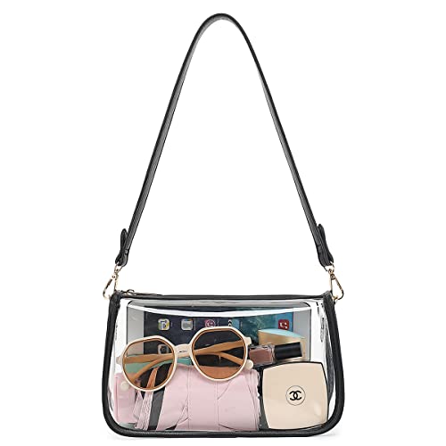 LOXOMU Clear Purses for Women Stadium, Small Clear Concert Purse Clear Bag for Concert Sports Event Travel (Black)