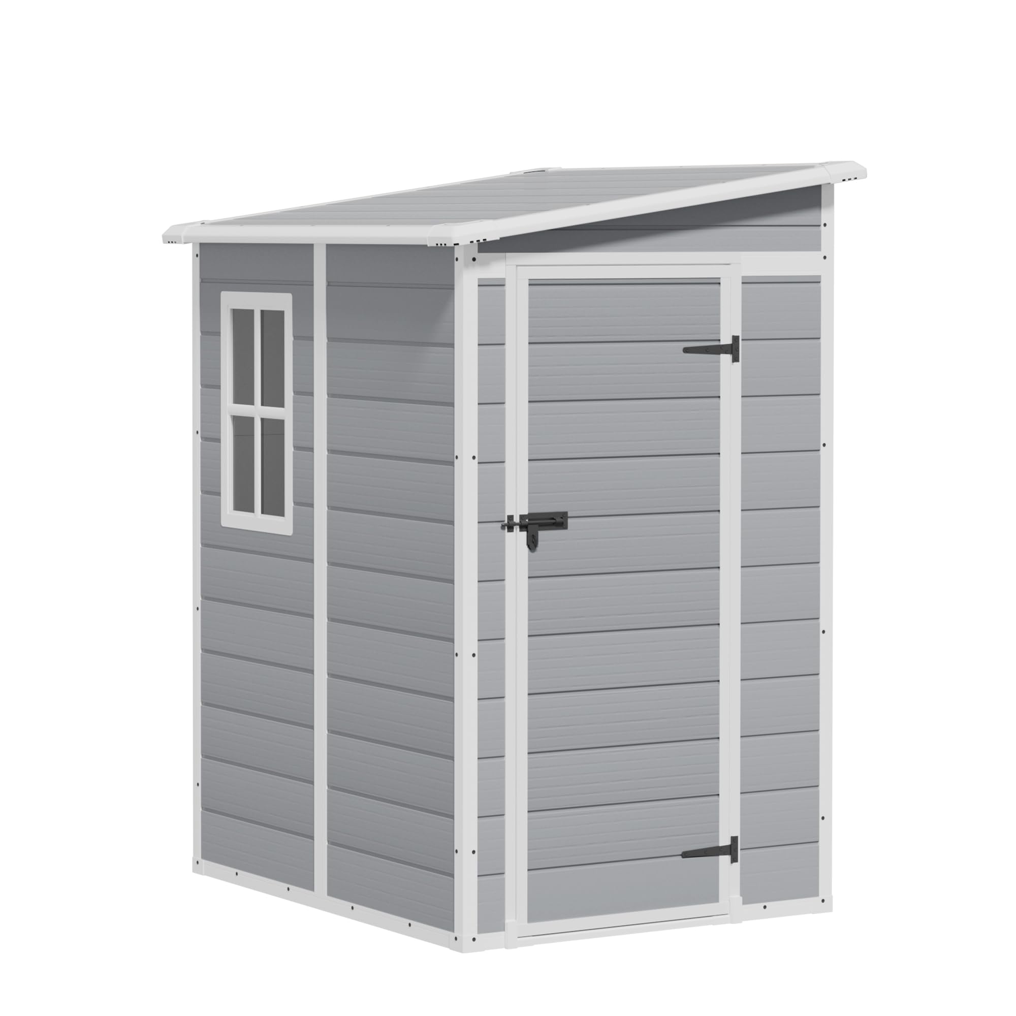 Greesum 5' x 4' Resin Weather Resistant Outdoor Storage Shed with Floor for Garden,Backyard,Pool Tool, Light Grey