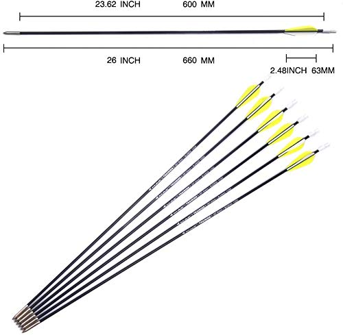 EROCK 28 inch Training Arrows-Archery Practice Target Arrows with Durable Shaft Blunt Tip for Kids Youth or Beginners on Recurve Bow Long Bow(6pcs) (Yellow)