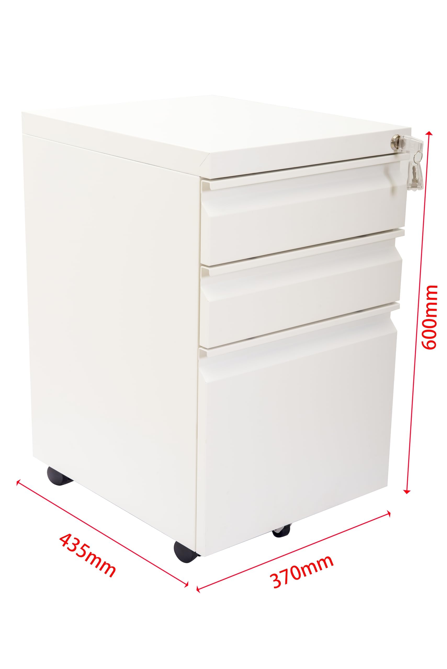 Panana 3 Drawers Filing Cabinets, Mobile File Metal Cabinet Under Desk Drawers on Casters Rolling Office Cabinet for Home Office Furniture, Fully Assembled (White)