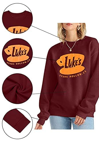 DUTUT Luke's Diner Sweatshirt Women Thin Lightweight Shirt Funny Graphic Long Sleeve Stars Hollow Pullover Coffee Tops