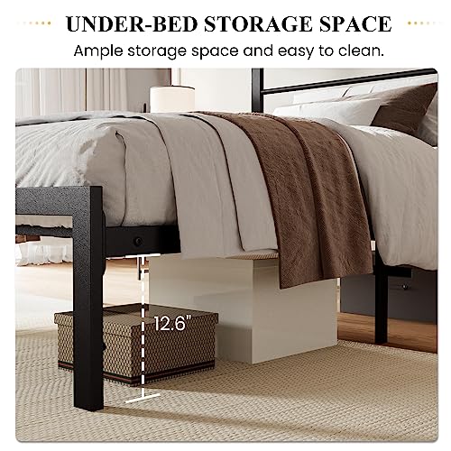 SHA CERLIN Twin Size Bed Frame with Headboard Shelf, Heavy Duty Platform Bed Frame with Strong Metal Foundation, No Box Spring Needed, Black