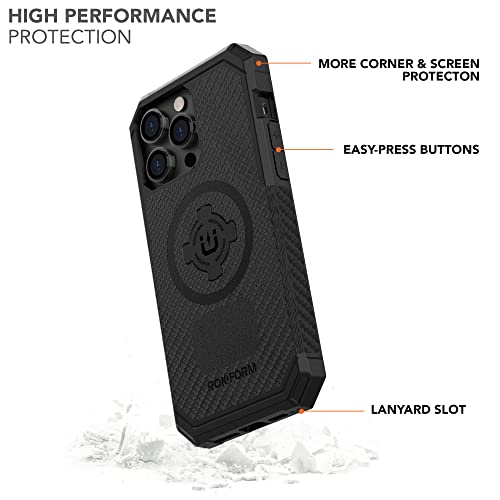 Rokform - iPhone 14 Pro Max Rugged Case + Motorcycle Handlebar Phone Mount (Black)