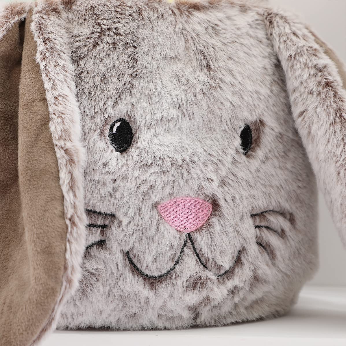Large Easter Basket for Kids, Soft Plush Easter Basket for Girls Boys Baby, Easter Basket for Boys, Cute Giant Easter Basket, Gray Buckets Bunny Easter Egg Basket, Empty Easter Basket with Handle