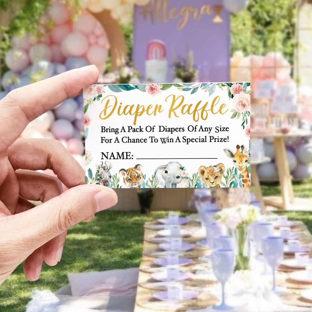 HIWERAN Baby Shower Safari Jungle Zoo Forest Animals Game Cards, 1 Double-Sided Sign, 50 Guessing Cards, 5" x 7"