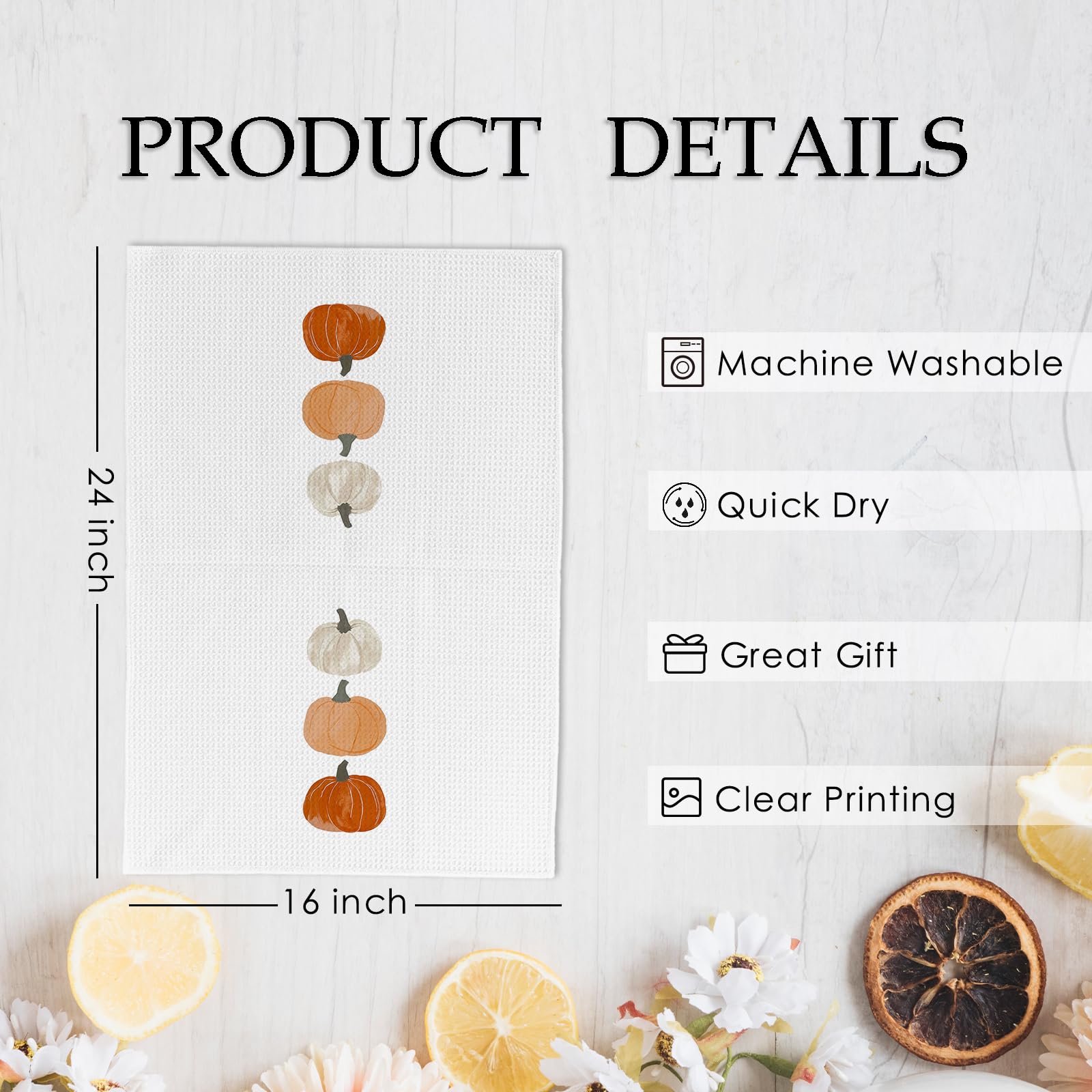 KFXHANGD Fall Pumpkin Decor Kitchen Towels and Dishcloths Set of 2, Fall Hand Towels, Fall Dish Towels, Farmhouse Pumpkins Fall Decorative Hand Tea Towels for Dorm Bathroom Kitchen, 16×24 Inches