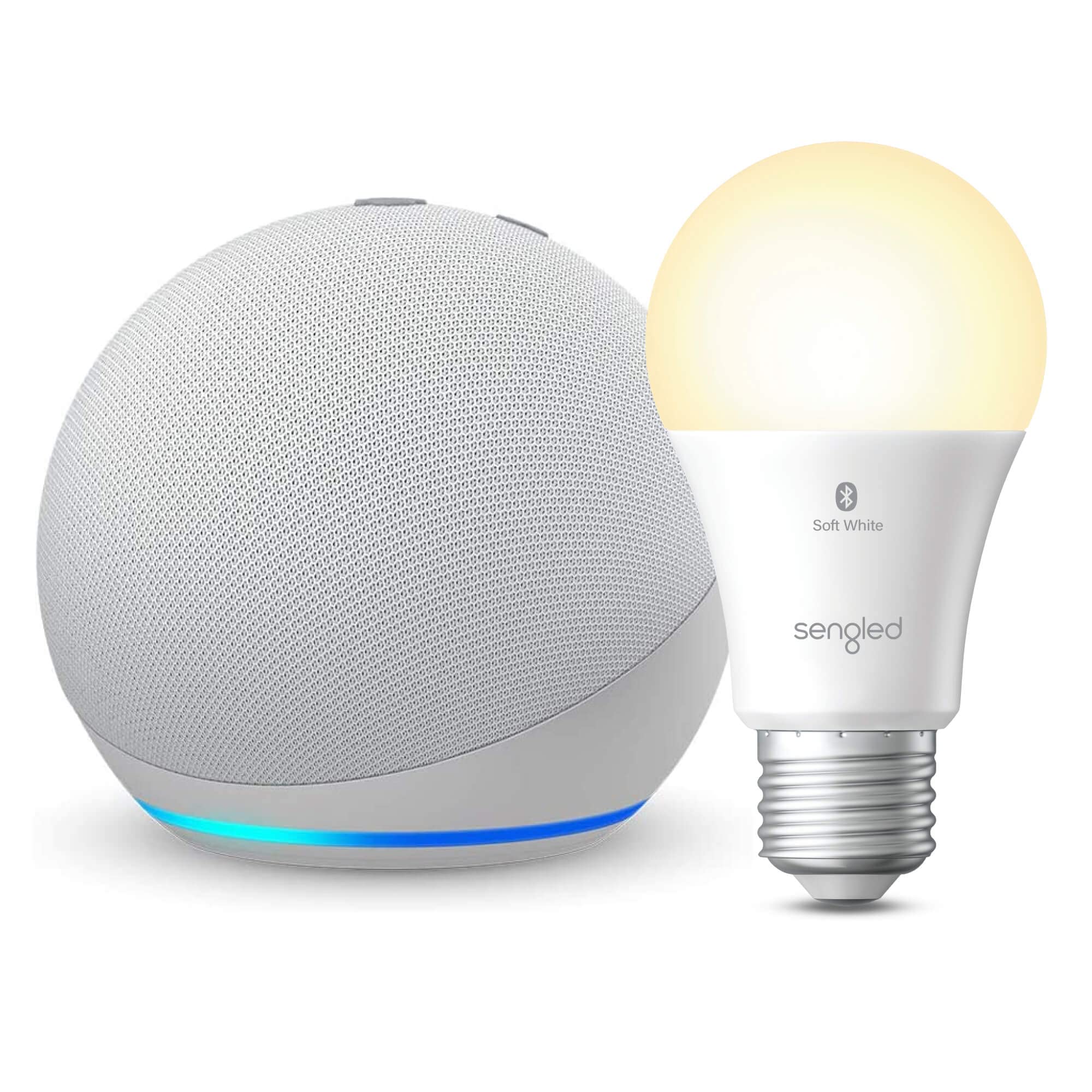 Echo Dot (4th Gen) | Glacier White with Sengled Bluetooth bulb | Alexa smart home starter kit