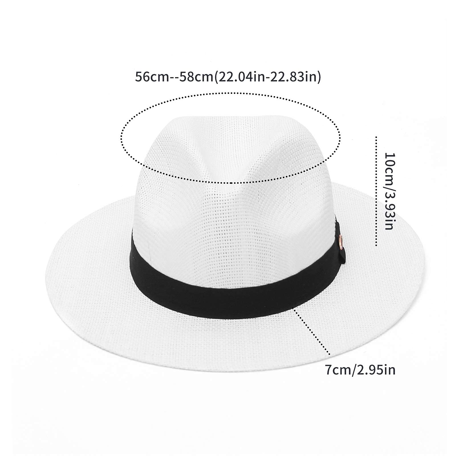 GEMVIE Straw Sun Hat for Men and Women Fedora Hat Straw Panama Hat for Summer Beach White