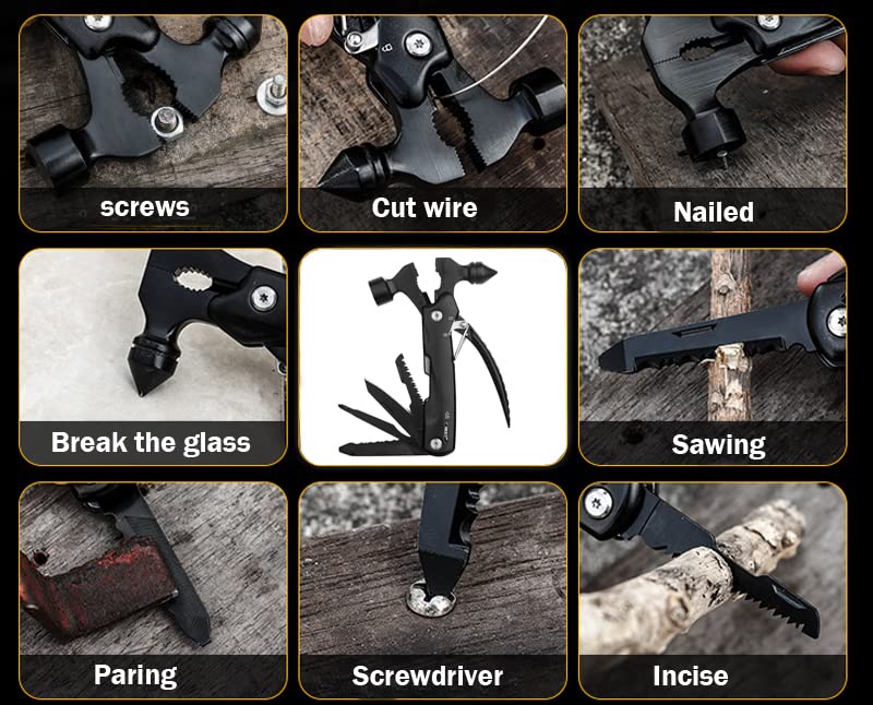 Hammer Multitool with Knife Saw, Wire Cutter, Pliers, Sheath for Fishing, Camping and Survival