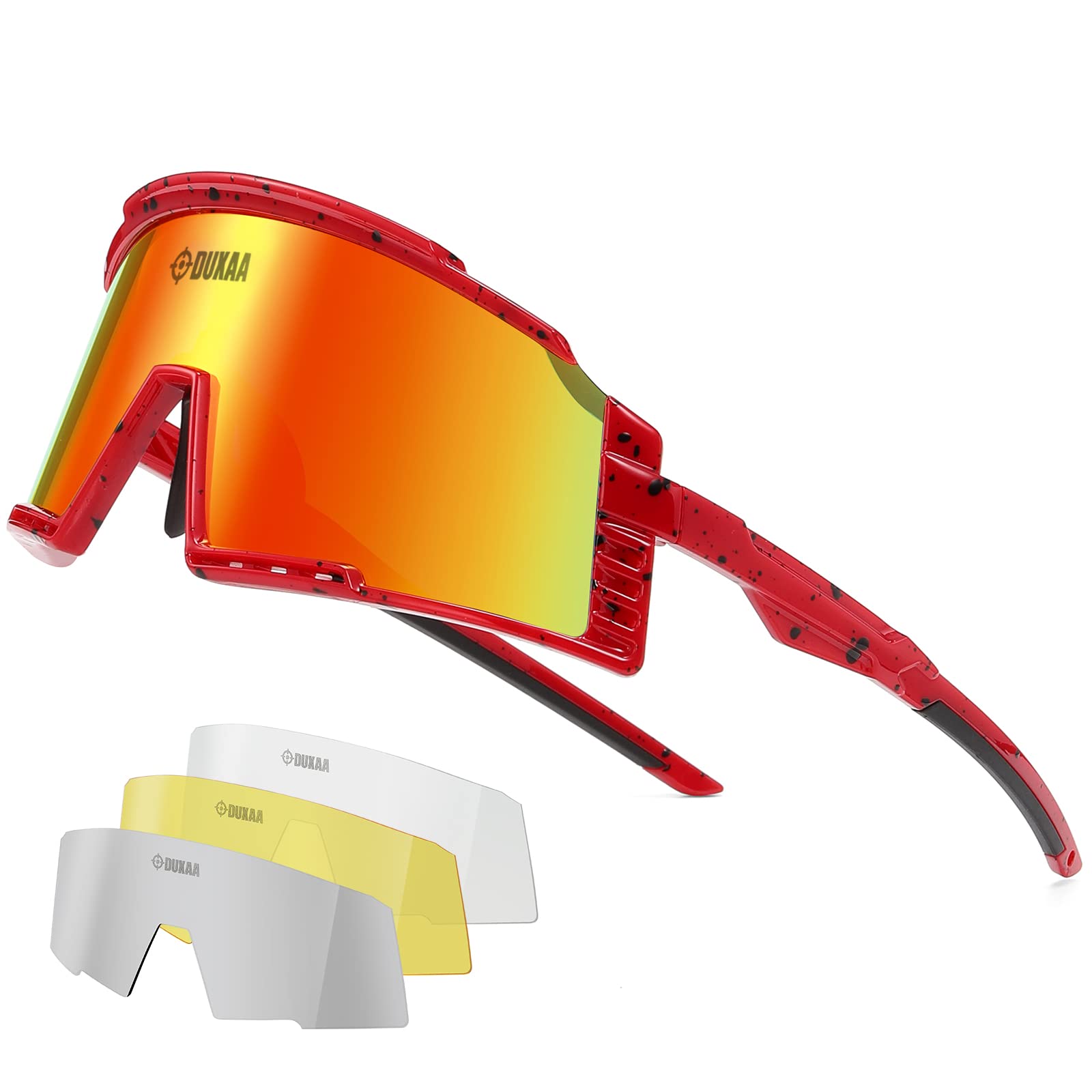 DUXAA Polarized Sports Sunglasses for Mens Womens, Fashion Style UV400 Cycling Glasses,with 4 Interchangeable Lenses(C9)