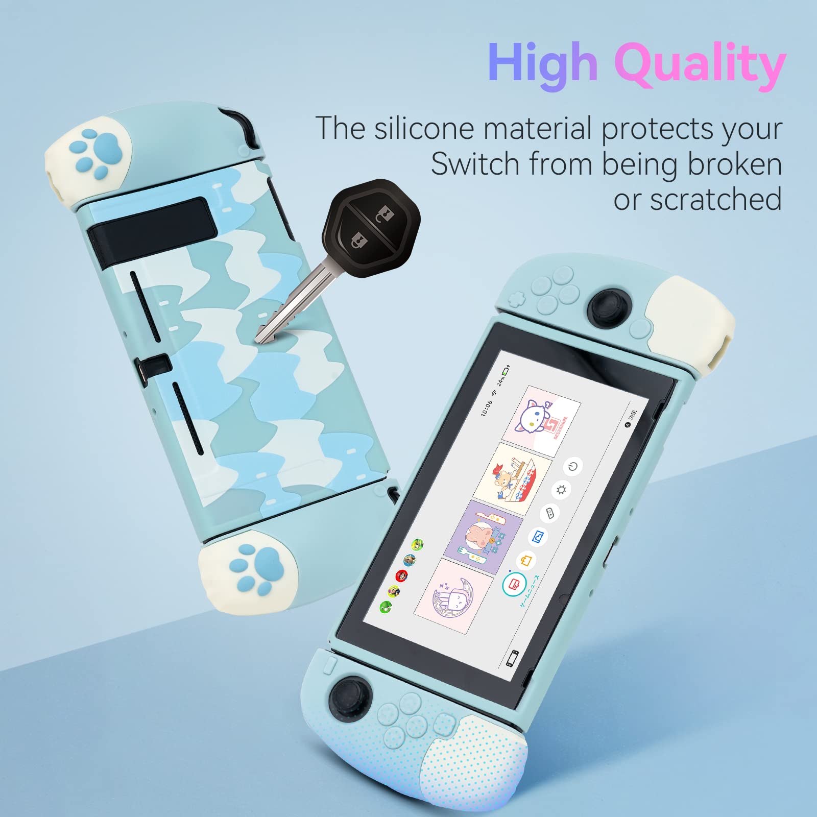 GeekShare Cute Soft Silicone Protective Case Compatible with Nintendo Switch Console and Joy Con- Shock-Absorption and Anti-Scratch Slim Cover Case with Ergonomic Design for Switch - Blue