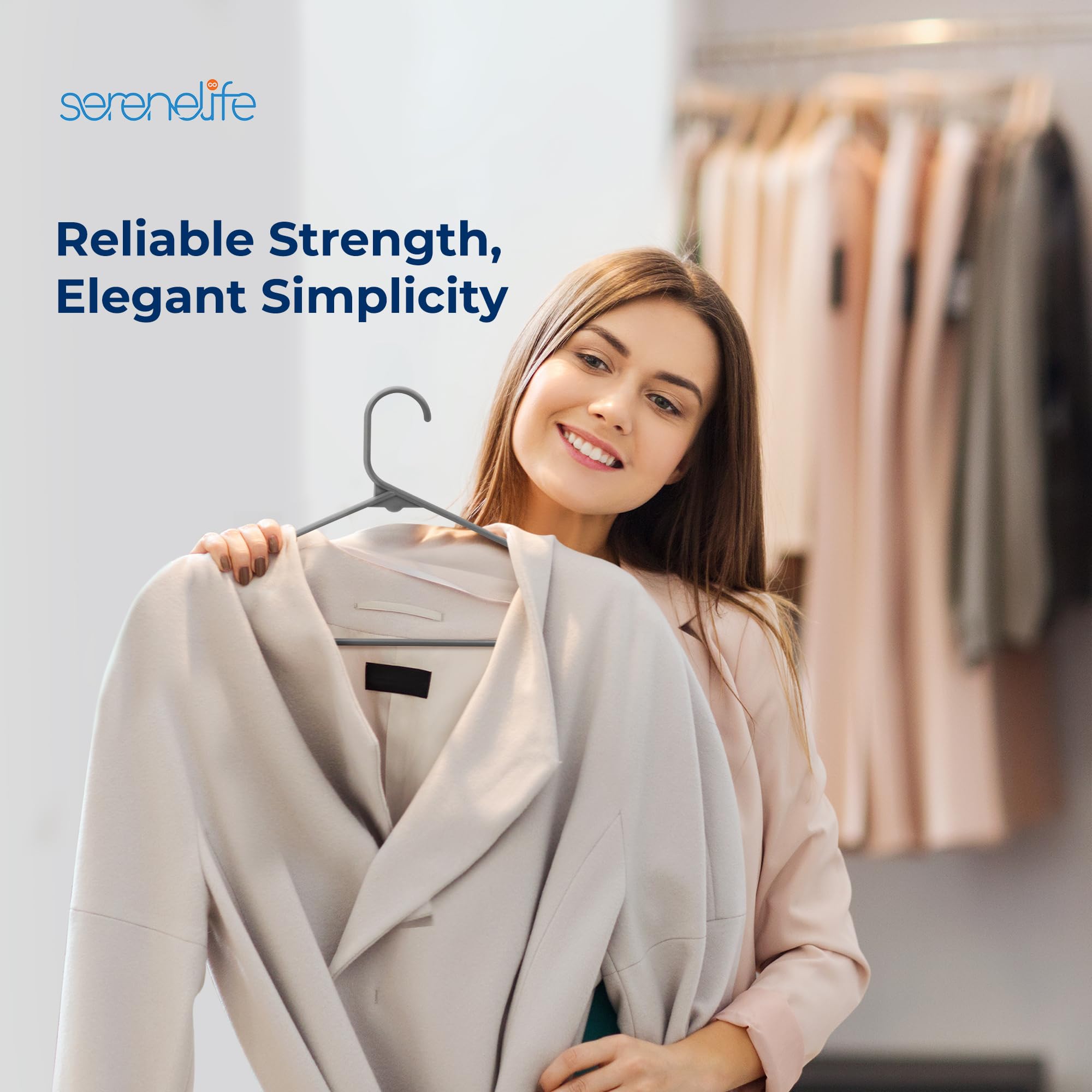 SereneLife Plastic Hangers 10 pcs, Non-Slip Heavy Duty Clothes Hanger, Smooth Finish to Protect Fabric, Lightweight, Ultra-Thin Hangers for Coats and Other Clothes (Gray)