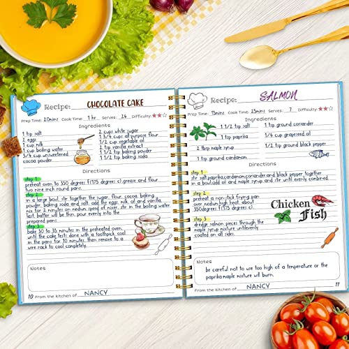 LuBudingJoy Blank Recipe Notebook to Write in Your Own Recipes, Full Page Sprial Hardcover Personal Recipe Organise, Recipe Journal Hold 140 Recipes (Cerulean)
