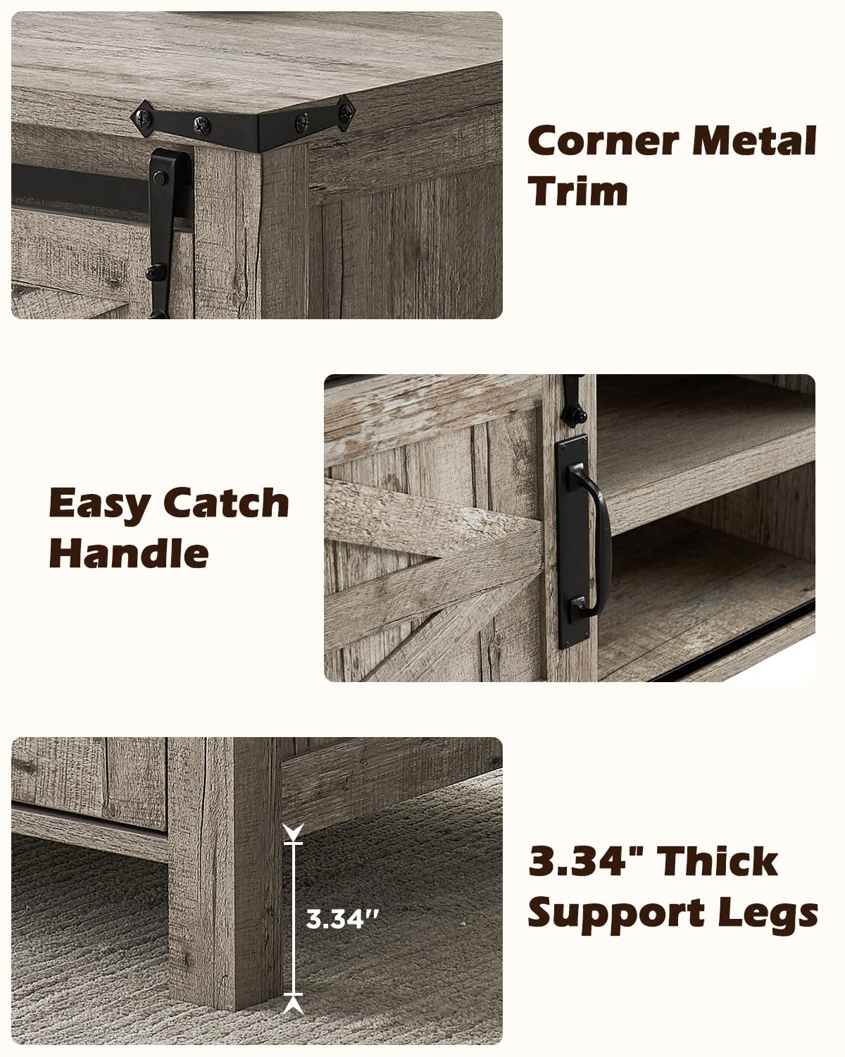 OKD 48" Farmhouse Lift Top Coffee Table with Sliding Barn Door, Rustic Center Table w/Hidden Storage Compartment, Lift Tabletop Dining Table w/Adjustable Shelf for Living Room,Light Rustic Oak