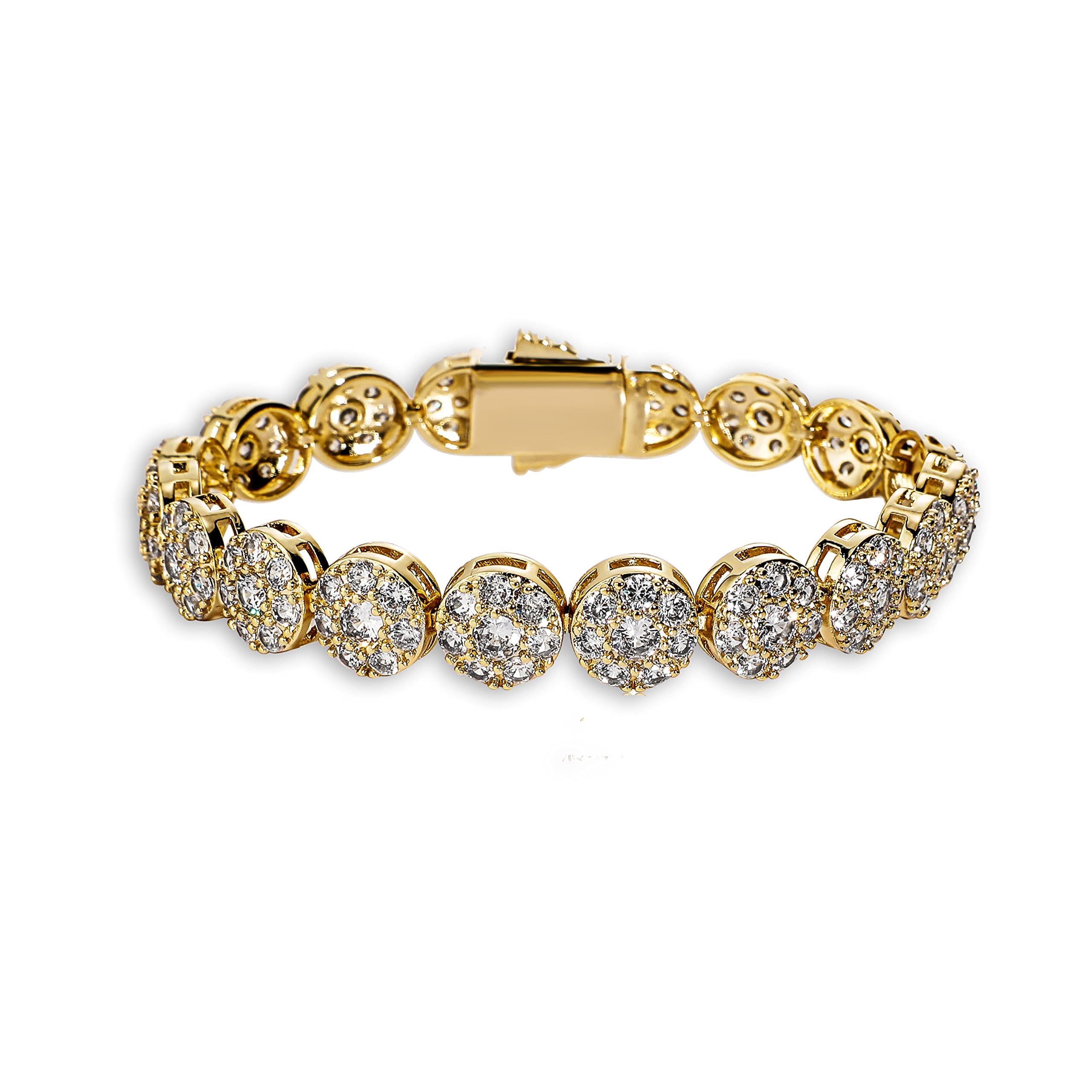 TOPGRILLZ Tennis Bracelet for Women 1 Row 10mm 14K Gold Plated Iced Out CZ Zircon Solitaire Cluster Lab Diamond Tennis Link for Men (7" Gold)