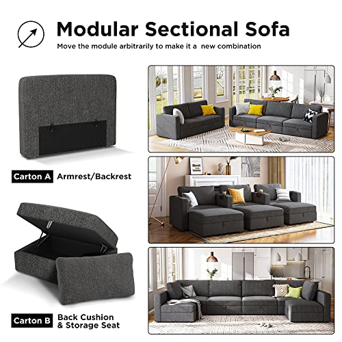 HONBAY Oversized Modular Sofa with Storage Seats Modular 3 Seater Couch with Wide & Deep Seat, Dark Grey