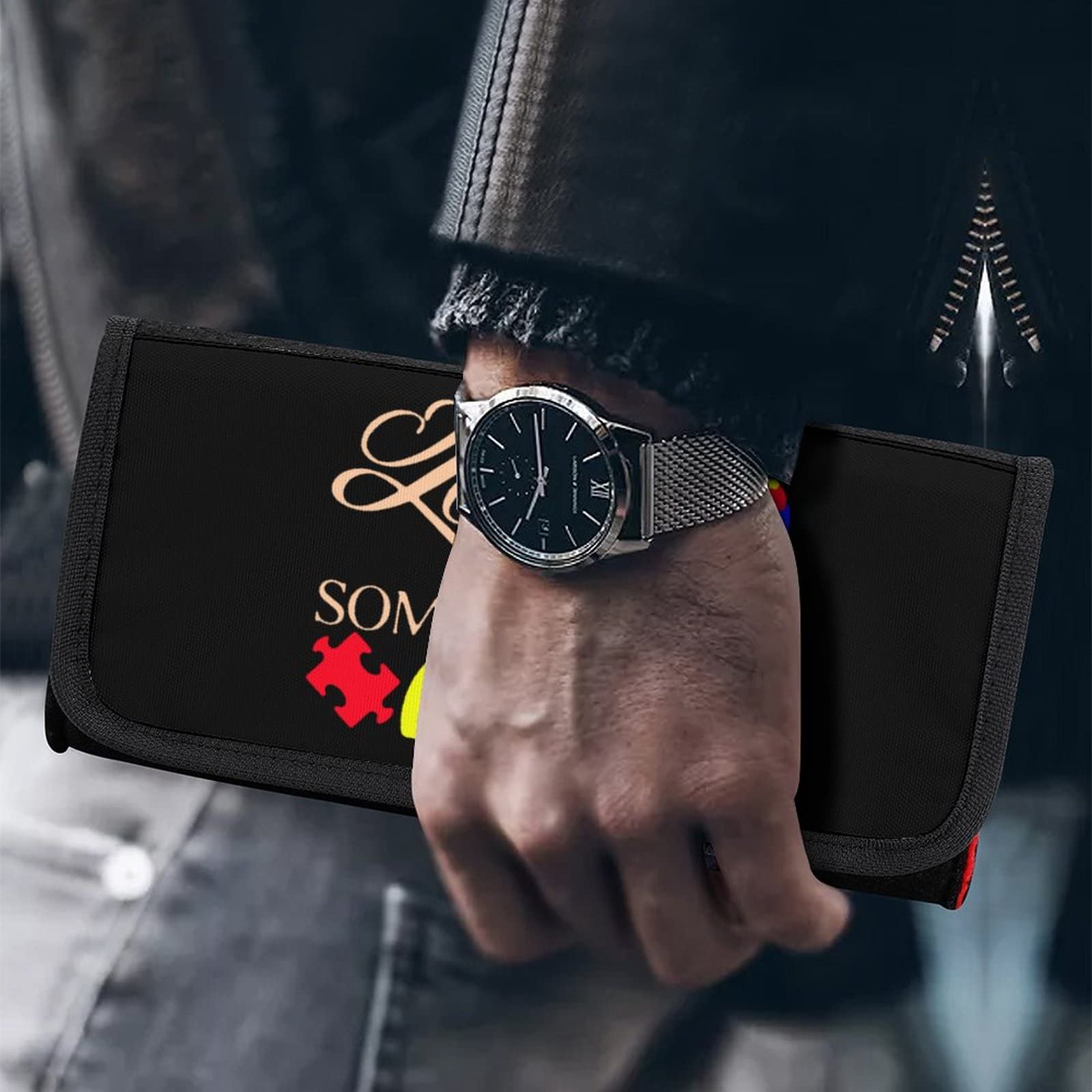 I Love Someone with Autism Carrying Bag Compatible with Switch Protective Case Slim Felt Pouch with 5 Game Cartridges Holders