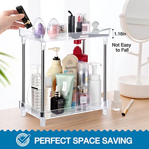 KPX Bathroom Makeup Organizer, Acrylic Cosmetics Storage Holder Rack Kitchen Utility Vanity Countertop Shelves for Room Organizers, Make Up, Home School, Dorm Room Office Essentials-Large(2-Tier)