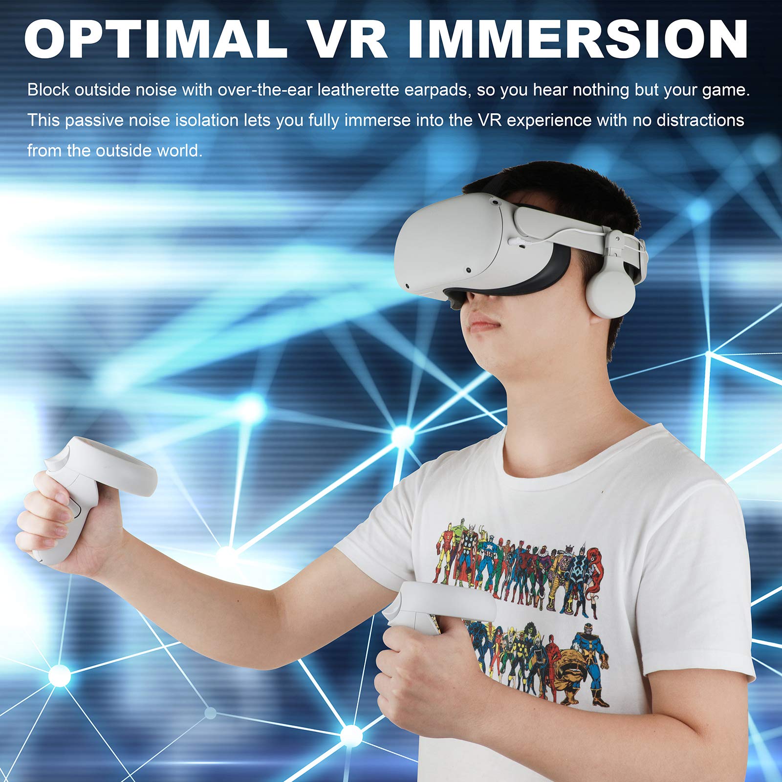 Esimen Gaming Headset for Oculus Quest 2 Elite Strap On Ear Earbuds Headphones- High Fidelity- Custom-Length Cable - Rotate 360 Degrees - Up and Down Telescopic Adjustment - Low-Latency (White)
