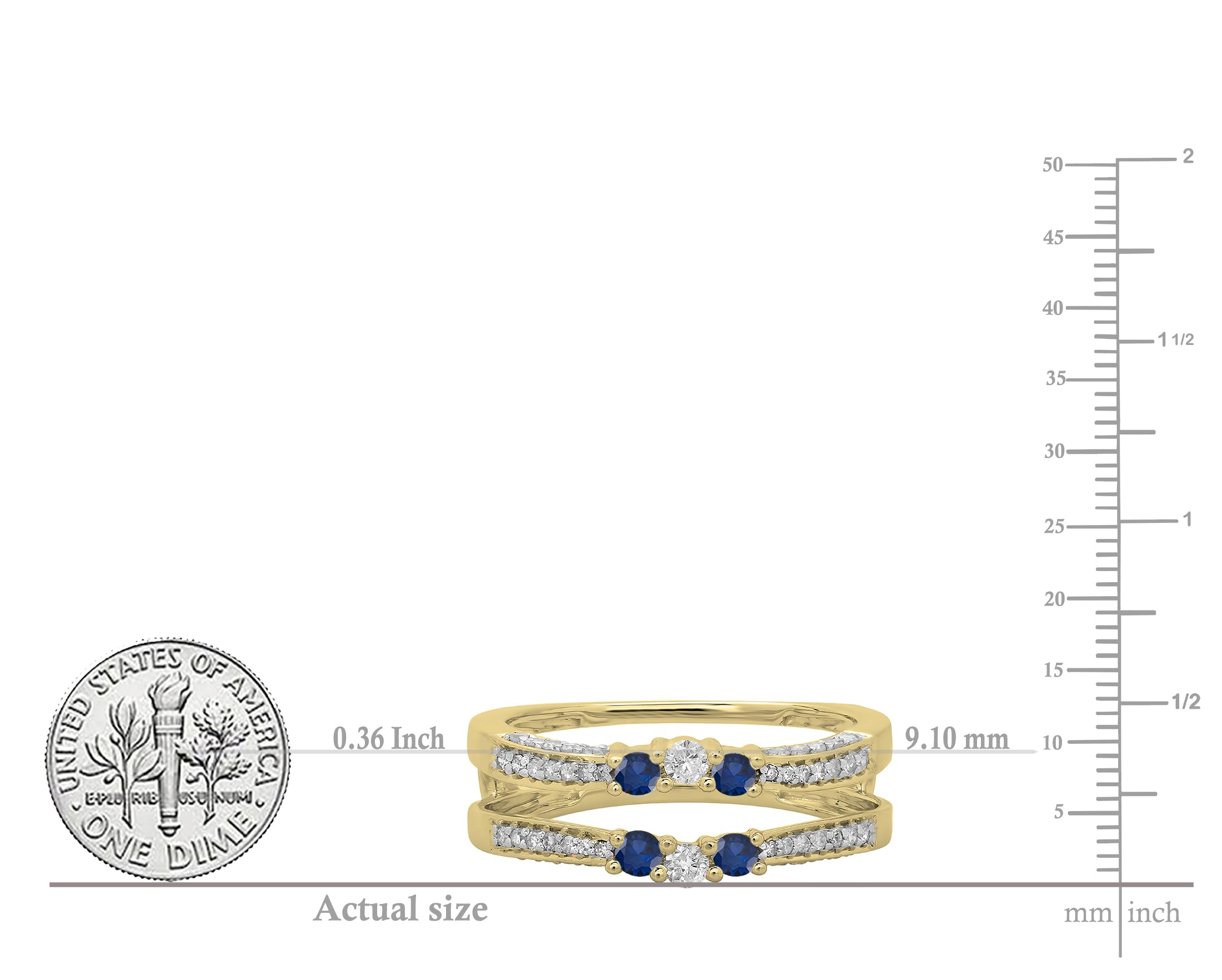 Dazzlingrock Collection Round Blue Sapphire & White Diamond Contour Enhancer Guard Ring for Women in 14K Yellow Gold Size 7