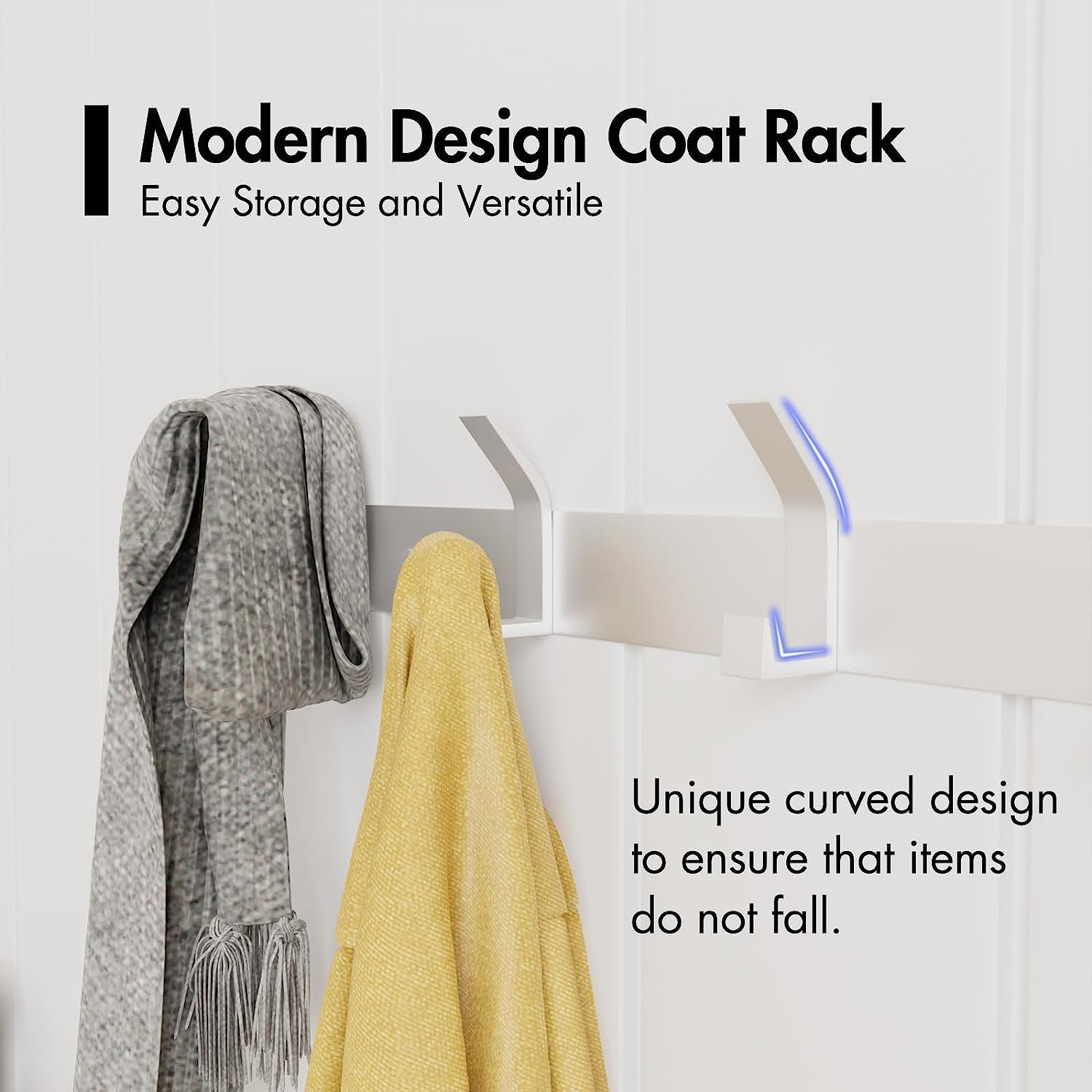 LAKNUY 2-Pack Coat Rack Wall Mounted ,Heavy Duty Aluminum 5 Double Hook Coat Hook Modern Clothes Hook Rails Wall Hook Rack for Coat Hat Towel Purse Robes Mudroom Bathroom Entryway (White)
