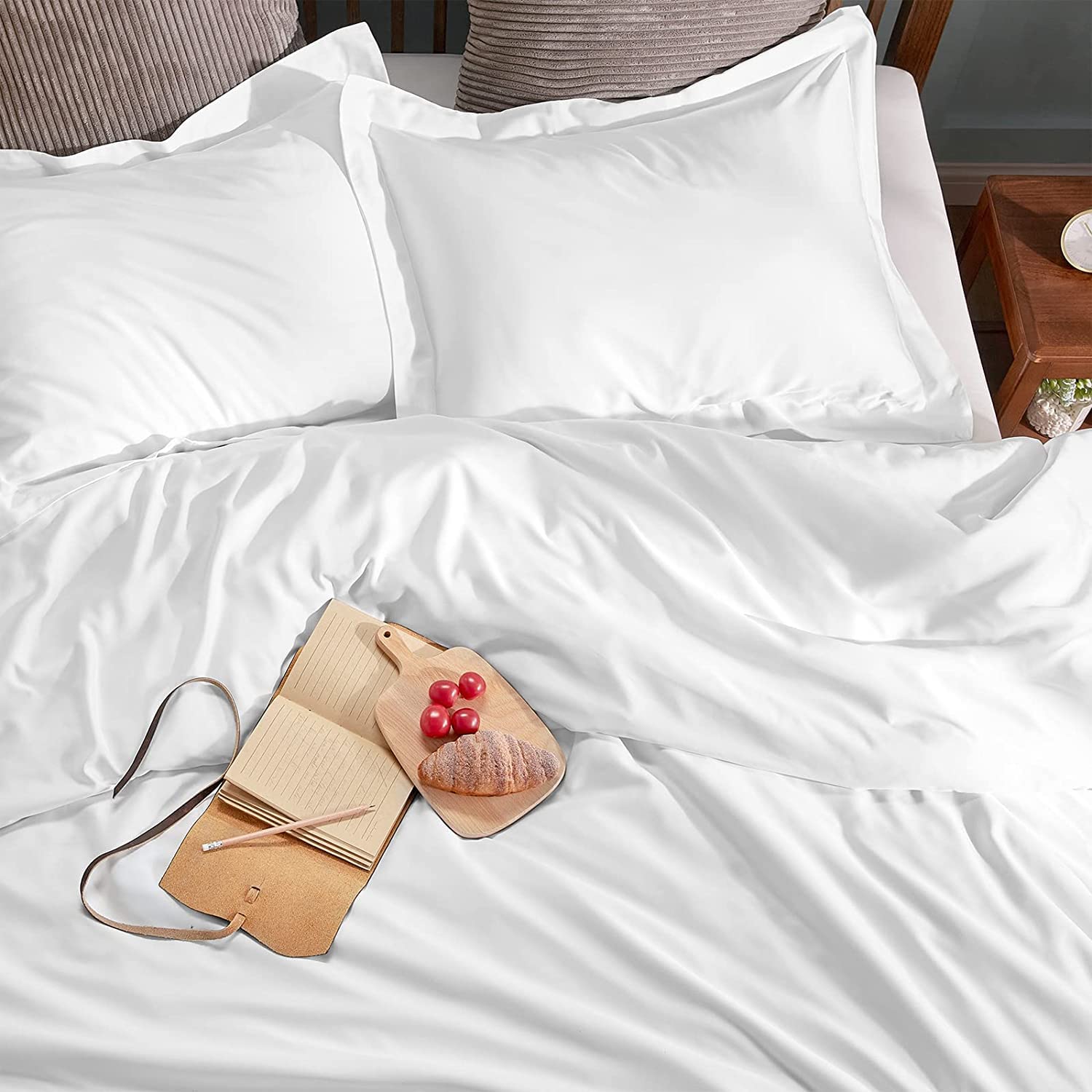 Precious Star Linen 100% Cotton White Solid Duvet Cover Set Super King Size 98x108 Inch Zipper Closure & Corner Ties, Soft & Breathable 1000 TC Duvet Cover with 2 Pillow Shams