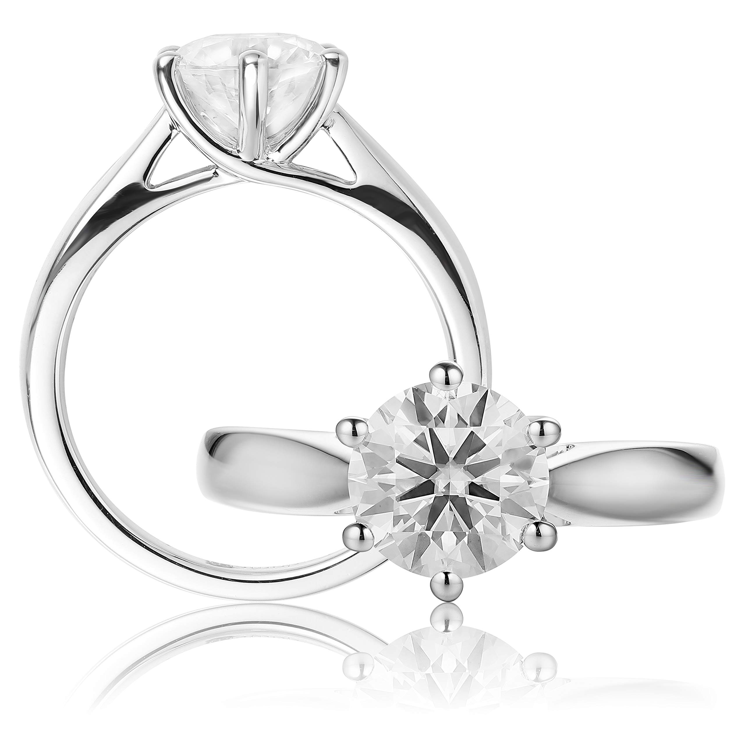 Esdomera Solitaire 6 Prongs 2.00ct Round Cut 8mm Moissanite Women's Engagement Ring in Platinum Plated Sterling Silver Proposal Ring (5.5)