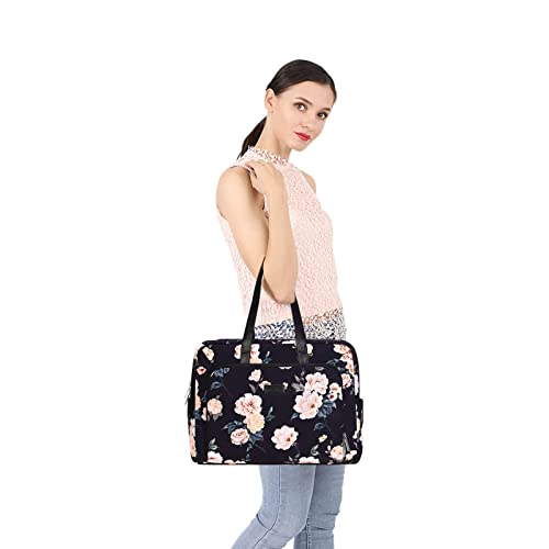 MOSISO Laptop Tote Bag Compatible with MacBook Air 15 M2 A2941 2023/Pro 16 2023-2019 M2 A2780 M1 A2485 A2141, 15-15.6 inch Notebook, Camellia Travel Work Briefcase with Front Pocket & PUÂ Handle, Black
